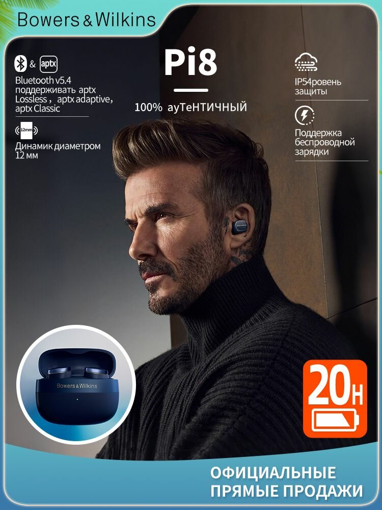 Наушники Bowers & Wilkins True Wireless PI8, с ANC, Bluetooth 5.4, беспроводные, игровые