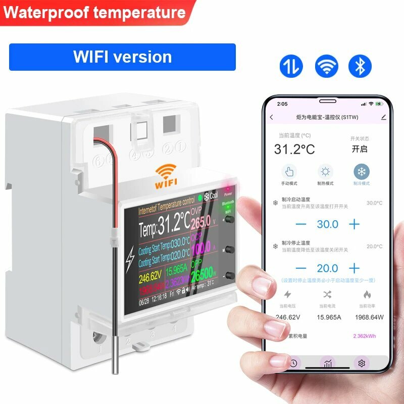 ATORCH AT4PTW WiFi Регулятор температуры, WIFI waterproof NTC, 100 мм