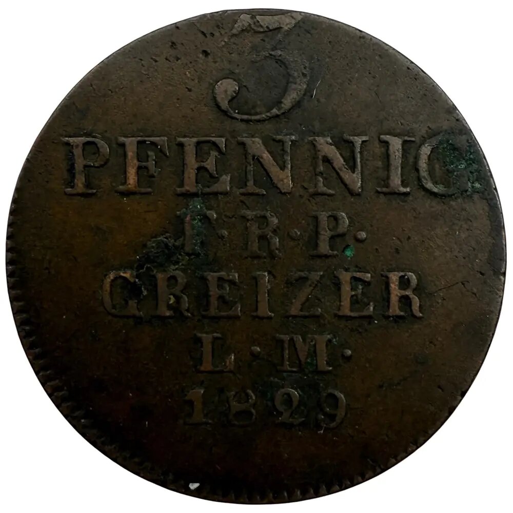 Германия, Рейсс-Грейц 3 пфеннига 1829 г.