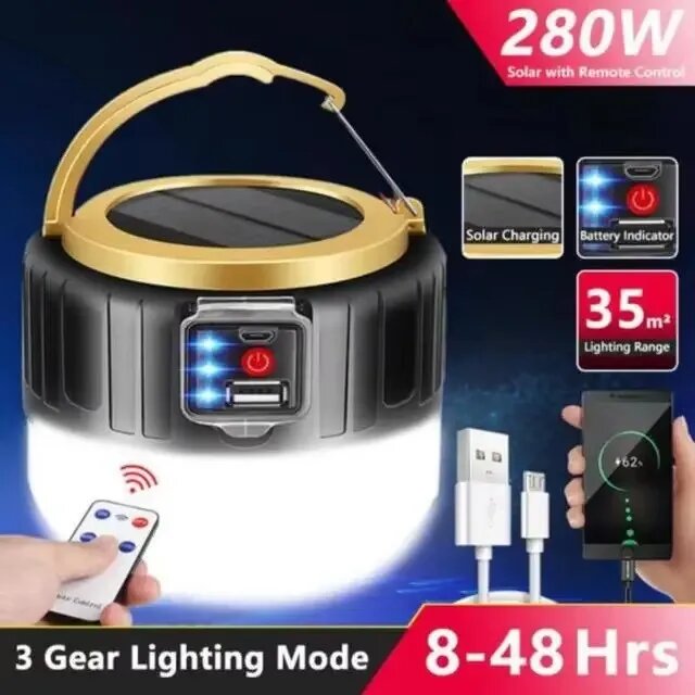 Солнечный фонарь 280W с пультом, W508Black
