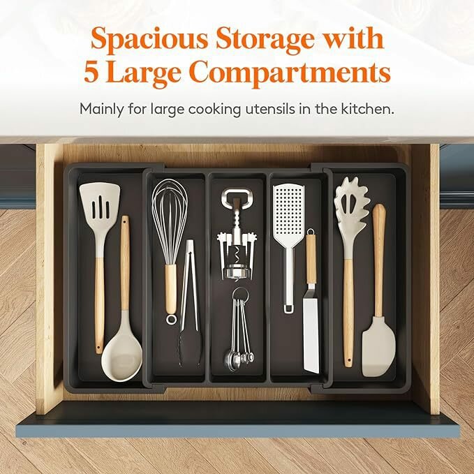 Новый Expandable Utensil Tray Расширенный набор посуды для дома ，Черный, один