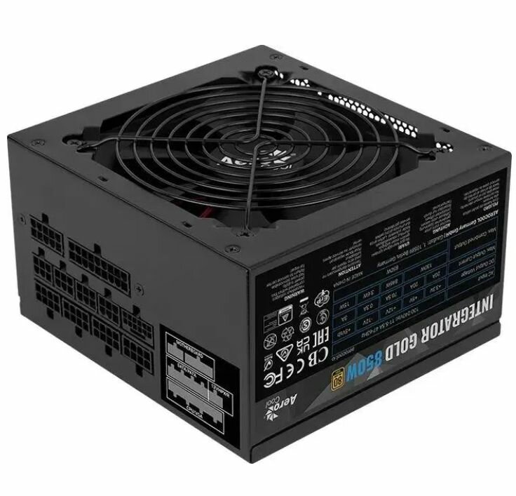 Блок питания Aerocool Integrator Gold 850W Gen.5 (ACPG-IM85F_C.31) черный - 80+ Gold, ATX 20+4 пин, 4 pin + 4 pin x2 CPU, 6 SATA, 4 x 6+2 pin PCI-E