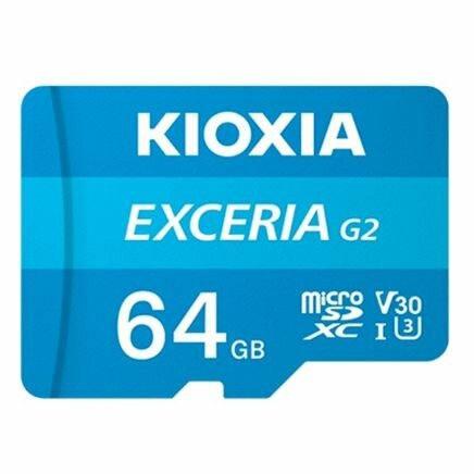Карта памяти Kioxia Exceria G2 64 ГБ (LMEX2L064GG4) - microSDXC, UHS-I U3, V30, A1, чтение - 100 Мбайт/сек, запись - 50 Мбайт/сек