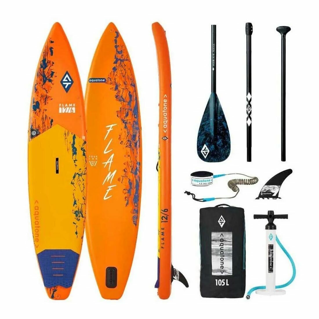 Надувная SUP-доска Aquatone FLAME 12'6 (381х81х15 см), до 160 кг, сапборд для туринга и дальних маршрутов