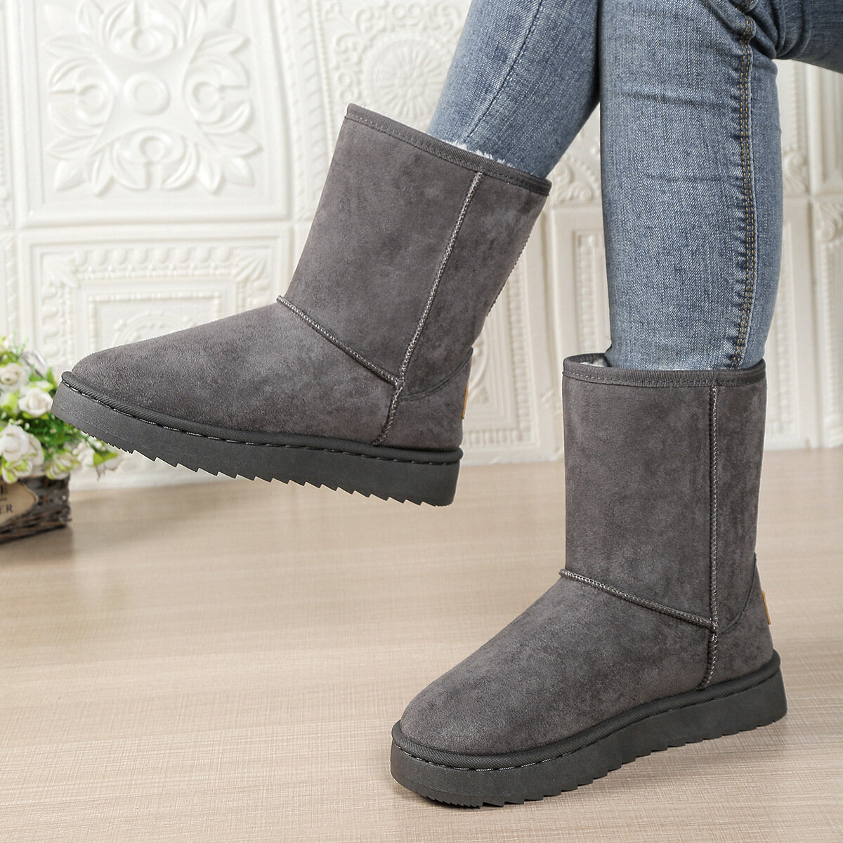 Большие зимние ботинки для женщин 2025 года, теплые зимние ботинки из хлопка с бархатной подкладкой, высокие ботинки для снега