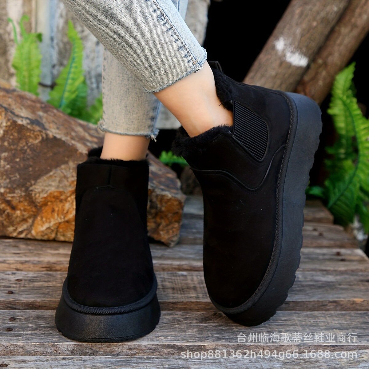 2025 новые осенне-зимние женские зимние ботинки, однотонные, большого размера, меховые, хлопковые, с резинкой, с толстым дном, короткие, с босоножками, женские хлопковые ботинки