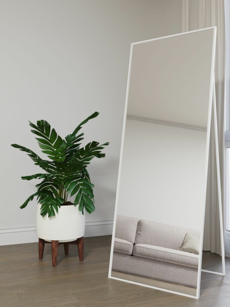 Зеркало настенное 161х60 см. BLX MIRROR интерьерное в алюминиевой раме напольное, Белое