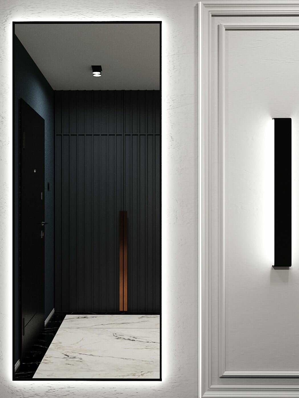 Зеркало настенное 170х70 см. ONE MARKET с подсветкой в алюминиевой раме. Свет: Холодный белый 6000К, Черное