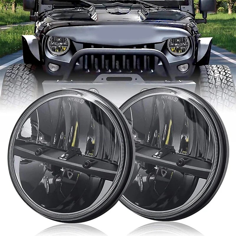 1 шт. ходовые огни 7-дюймовые светодиодные фары H4 Hi-LoFor Lada 4x4 Urban Niva Jeep Wrangler TJ JK LJ CJ Land Rover Defender Hummer, 1PCS