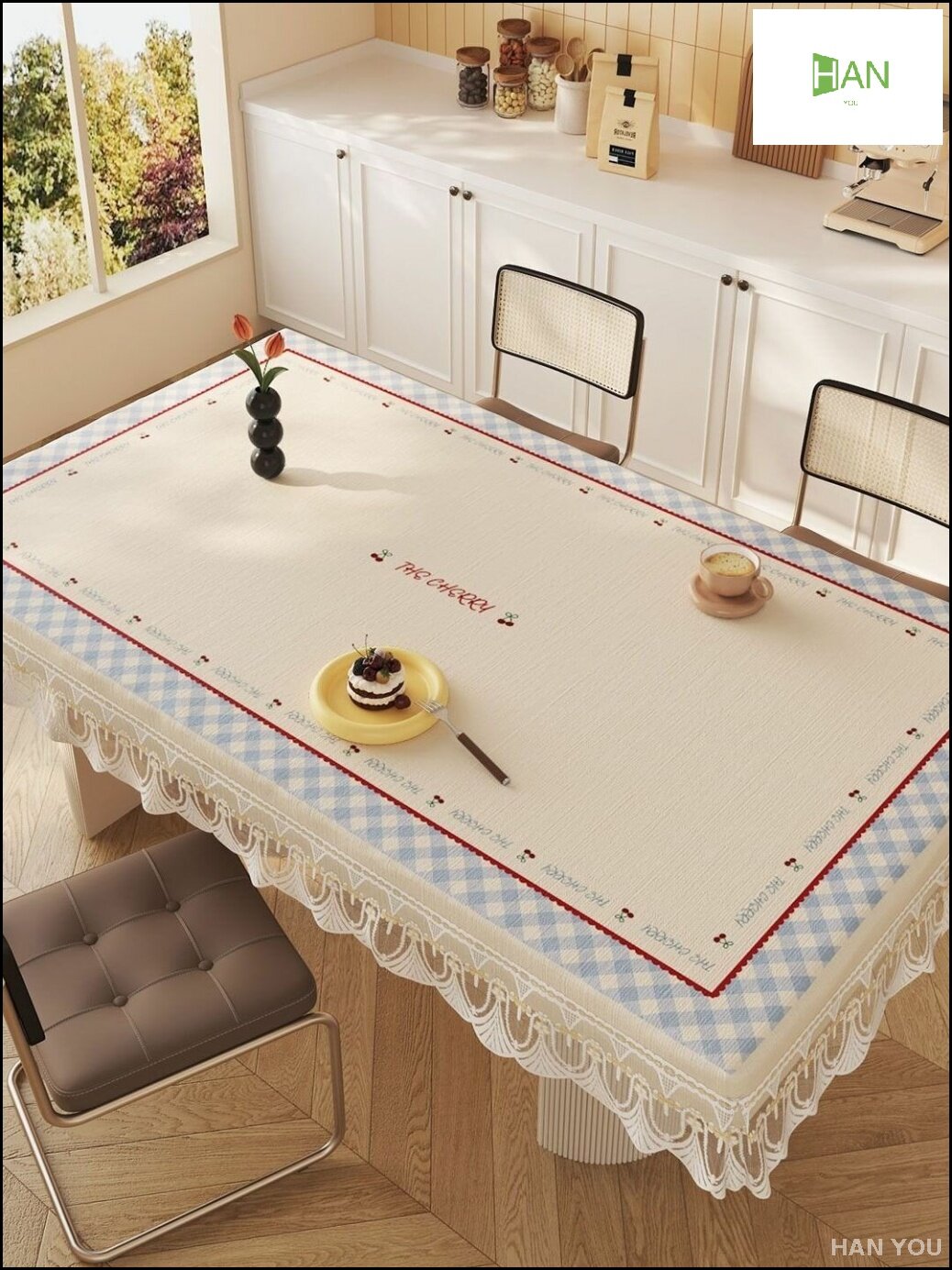 Эксклюзивная скатерть бежевая 90x150 с облегающим краем 8 см