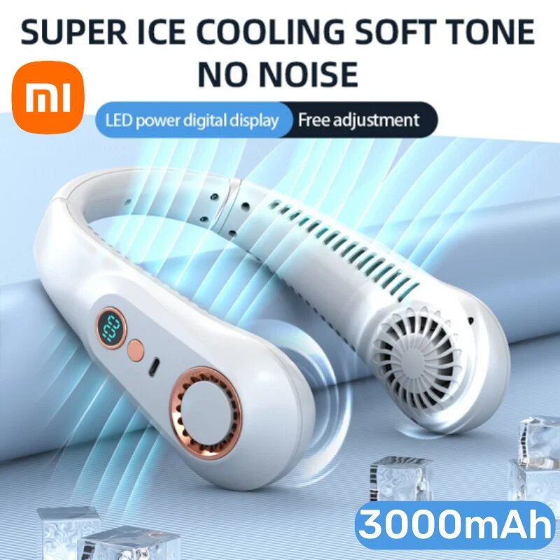 Портативный мини-подвесной шейный вентилятор Xiaomi 3000 мА, безлопастной вентилятор с шейным ремешком, цифровой дисплей, воздушный охладитель, перезаряжаемый электрический вентилятор