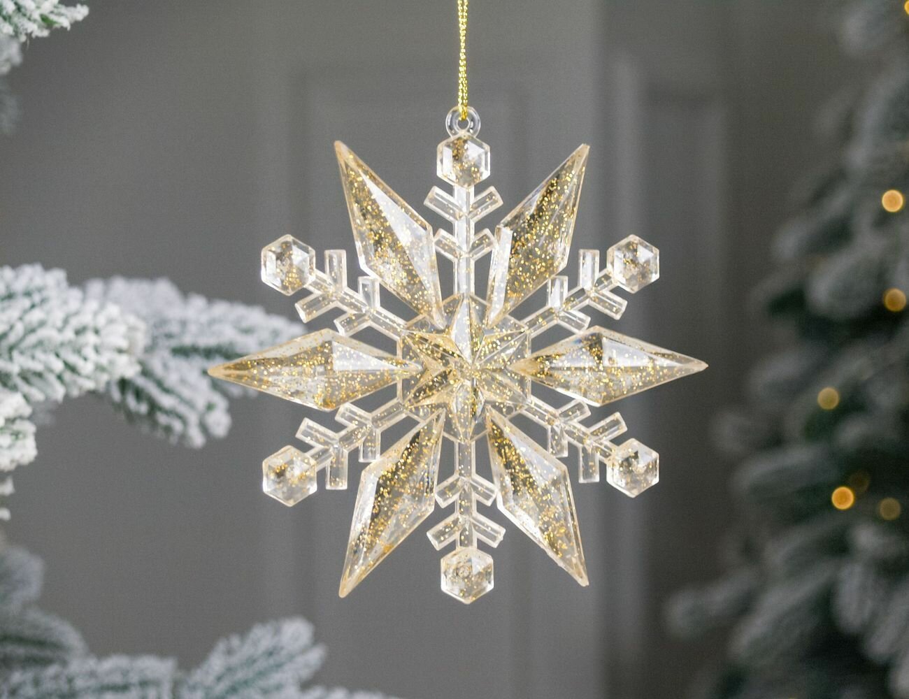 Ёлочное украшение снежинка мориа, акрил, золотой, 12 см, Koopman International AKP100400-2