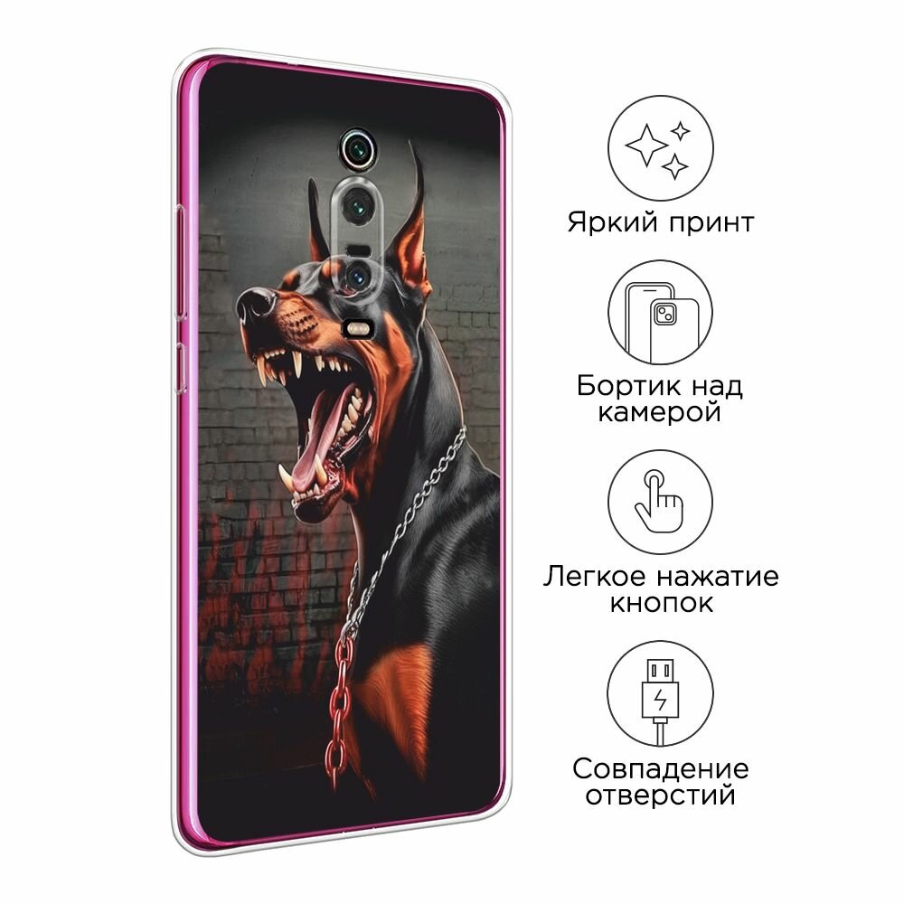 Чехол на Xiaomi Redmi K20/K20 Pro/Mi 9T/9T Pro / Сяоми Редми К20/K20 Pro/Mi 9T/9T Pro с принтом "Доберман с цепью" — фото 1