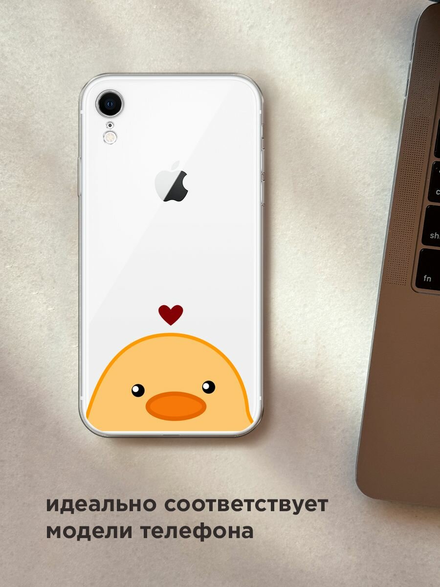 Чехол на Apple iPhone XR / Айфон XR с принтом "Влюблённая уточка - 14 февраля", прозрачный — фото 1