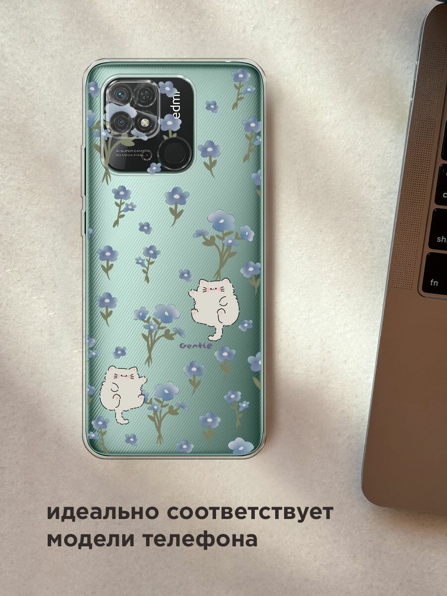 Чехол на Xiaomi Redmi 10C / Сяоми Редми 10C с принтом "Gentle cats", прозрачный — фото 1