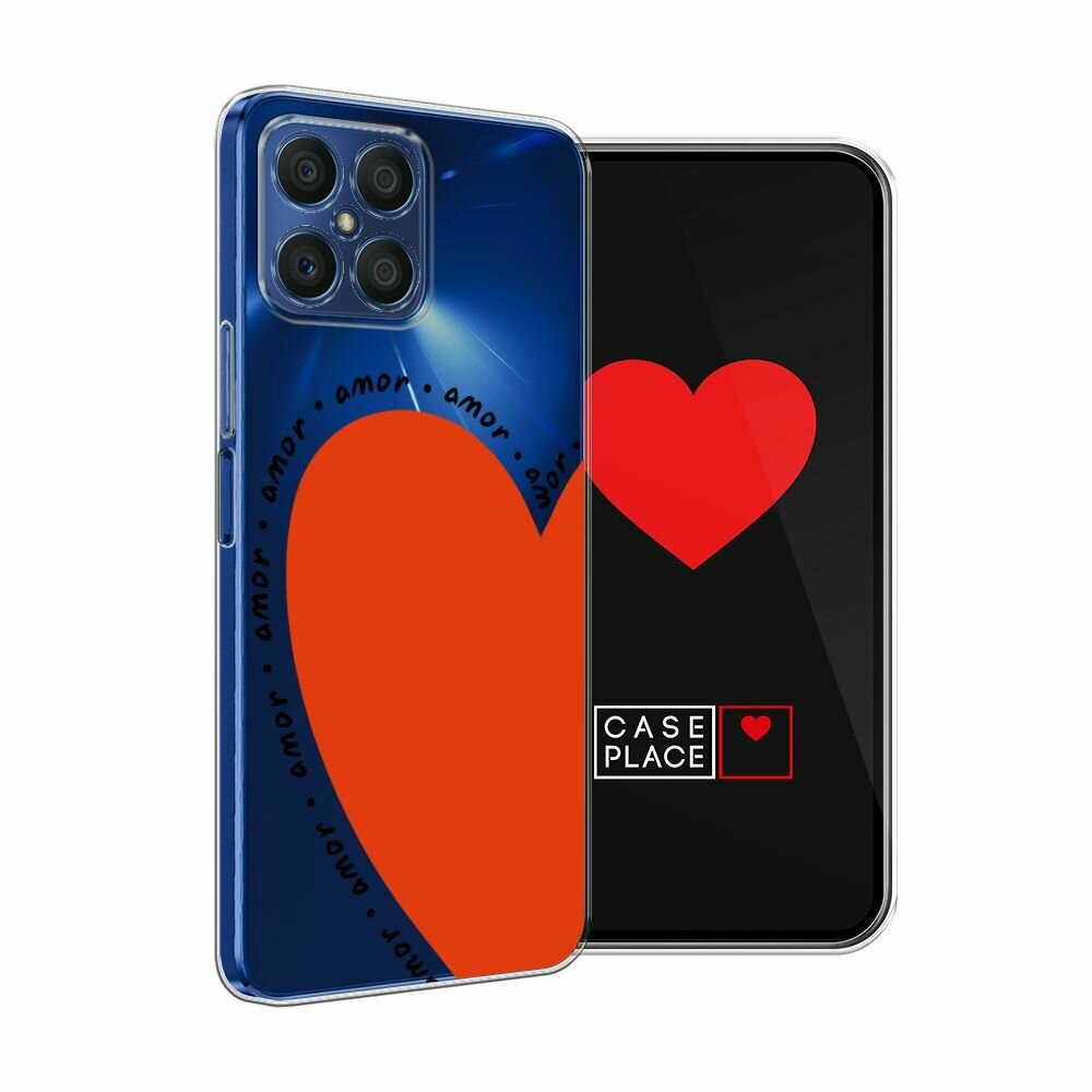 Чехол на Honor X8 / Хуавей X8 с принтом "amor heart 2 - 14 февраля", прозрачный — фото 1