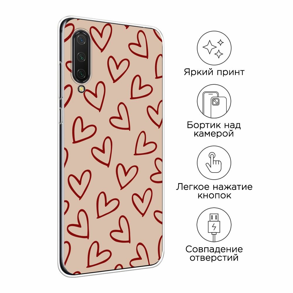 Чехол на Xiaomi Mi CC9/A3 Lite/9 Lite / Сяоми Mi CC9/A3 Lite/9 Lite с принтом "Little hearts doodles 1 - 14 февраля" — фото 1