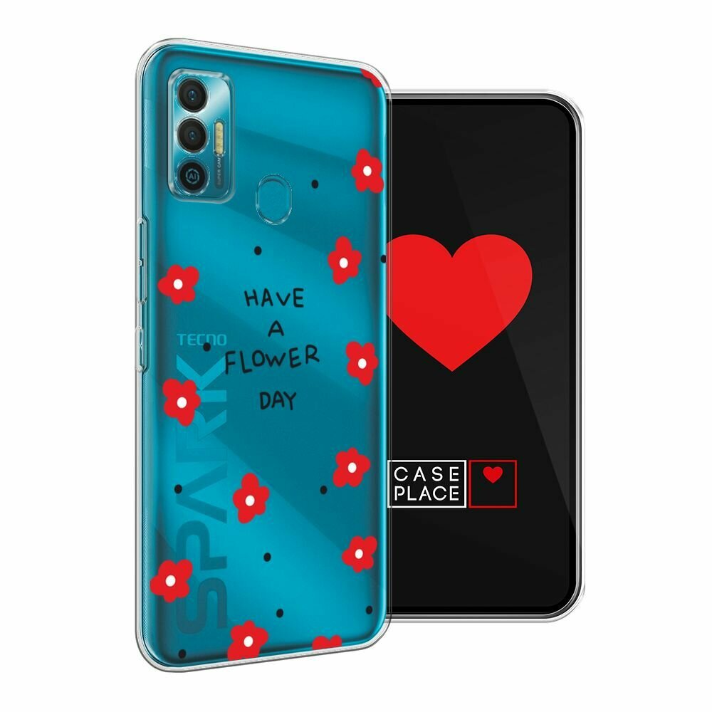 Чехол на Tecno Spark 7 / Техно Спарк 7 с принтом "Have a flower day 2", прозрачный — фото 1