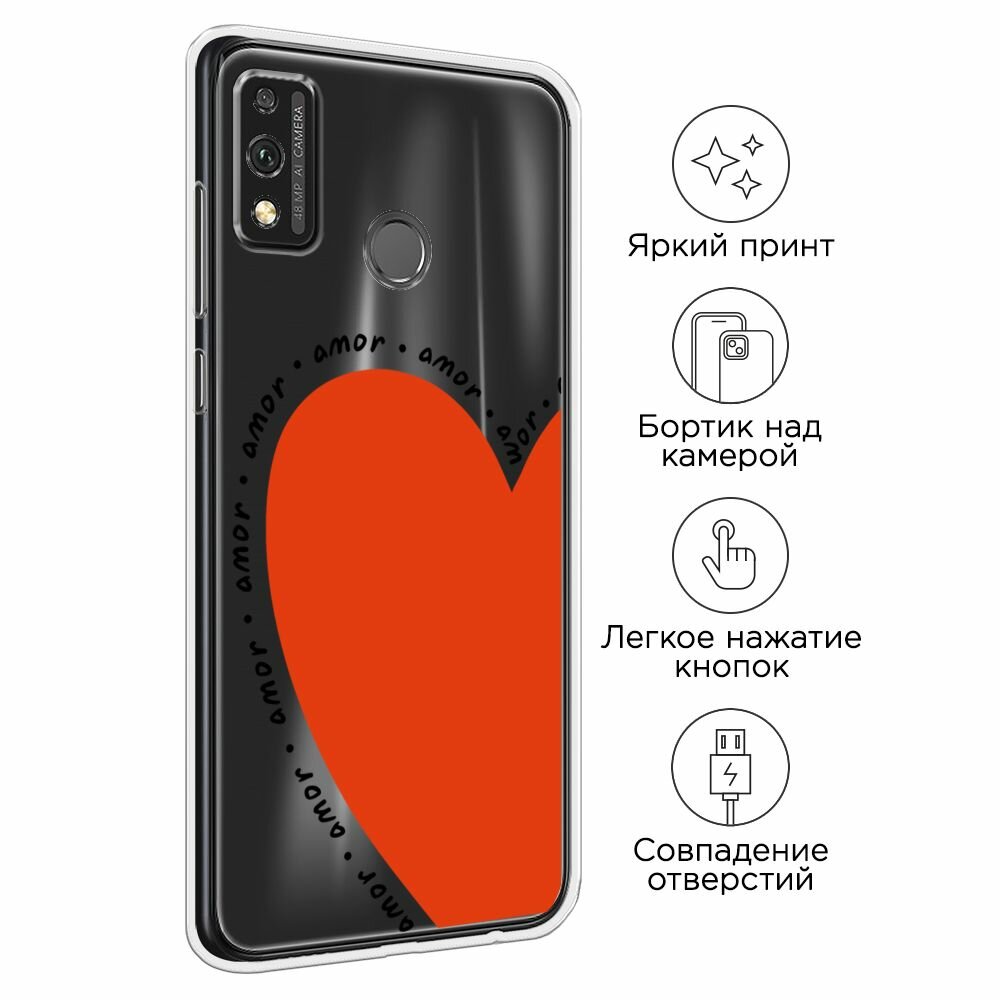 Чехол на Honor 9X Lite / Хонор 9X Лайт с принтом amor heart 2, прозрачный — фото 1