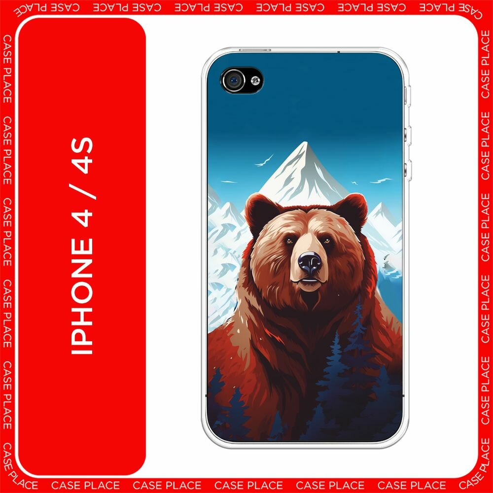 Чехол на Apple iPhone 4/4S / Айфон 4/4S с принтом "Горный медведь - 23 февраля"