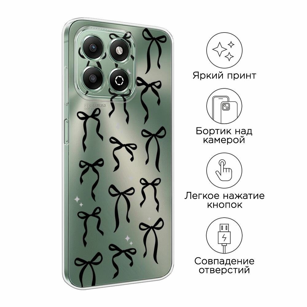 Чехол на Honor X6b / Хонор X6b с принтом "Black bows", прозрачный — фото 1