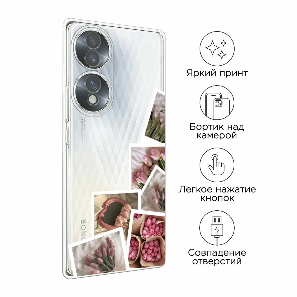 Чехол на Honor 70 / Хонор 70 с принтом "Весенние фото - 8 марта", прозрачный — фото 1