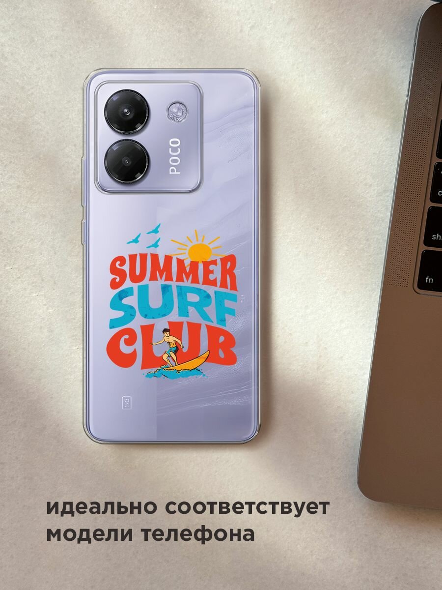 Чехол на Poco M7 Pro / Поко М7 Про с принтом "Summer surf club", прозрачный — фото 1