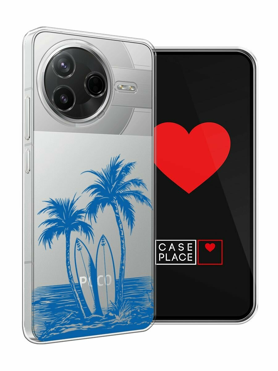 Чехол на Poco F7 Pro / Поко F7 Про с принтом "Сёрфинг на островах 1", прозрачный — фото 1