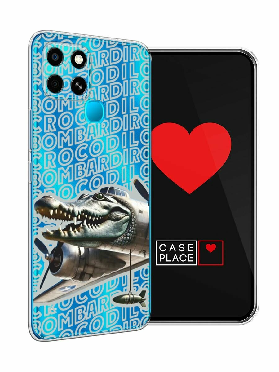 Чехол на Infinix Smart 6 / Инфиникс Смарт 6 с принтом "Бомбардиро крокодило 2", прозрачный — фото 1
