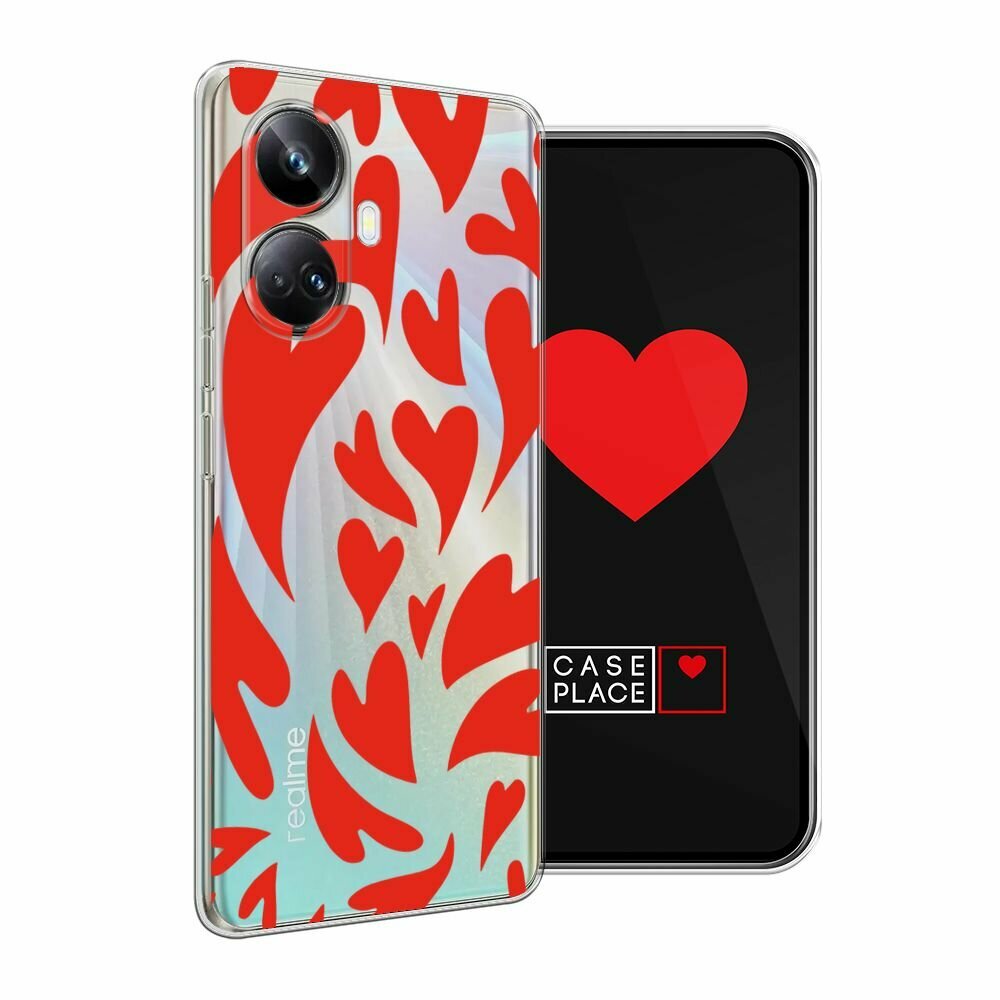 Чехол на Realme 10 Pro+ / Реалми 10 Про+ с принтом "Crazy hearts 2 - 14 февраля", прозрачный — фото 1