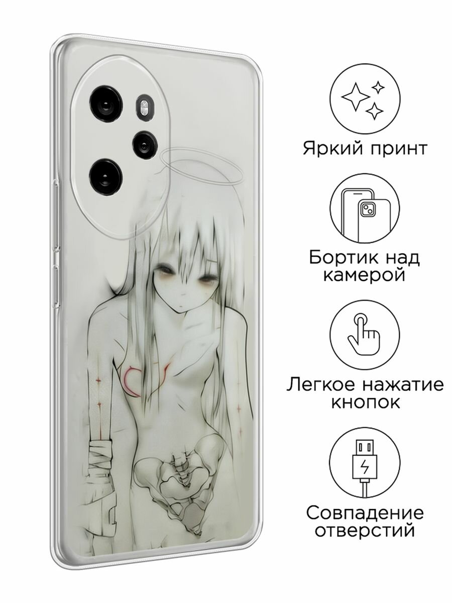 Чехол на Honor 100 Pro / Хонор 100 Про с принтом "Аниме рисунок чёрно-белый" — фото 1