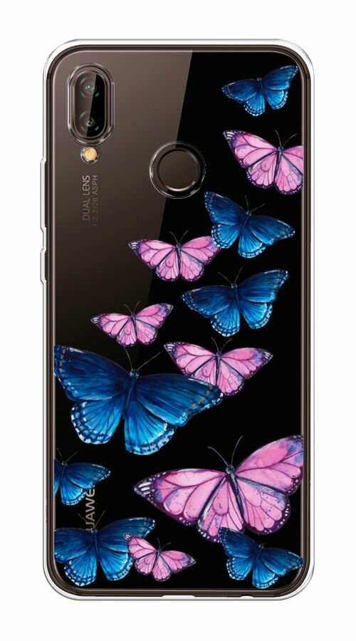 Чехол на Huawei Nova 3 / Хуавей Нова 3 с принтом "Взлетающие бабочки", прозрачный