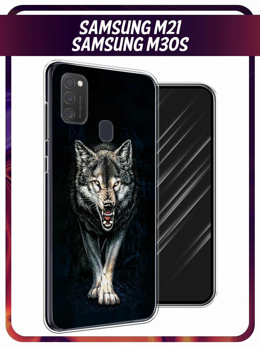 Чехол на Samsung Galaxy M21/M30s / Самсунг Галакси М21/M30s с принтом "Злобный волк из ночи"
