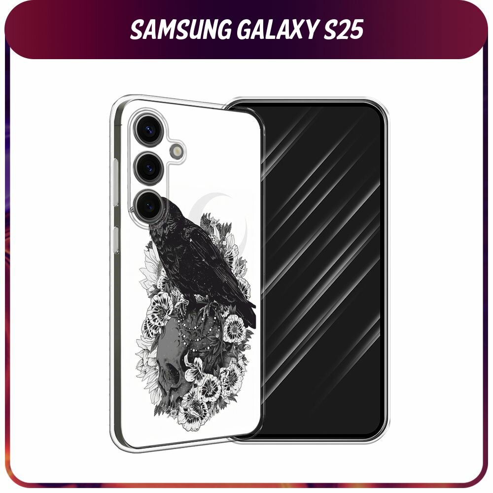 Чехол на Samsung Galaxy S25 / Самсунг S25 с принтом "Череп и ворона 1"