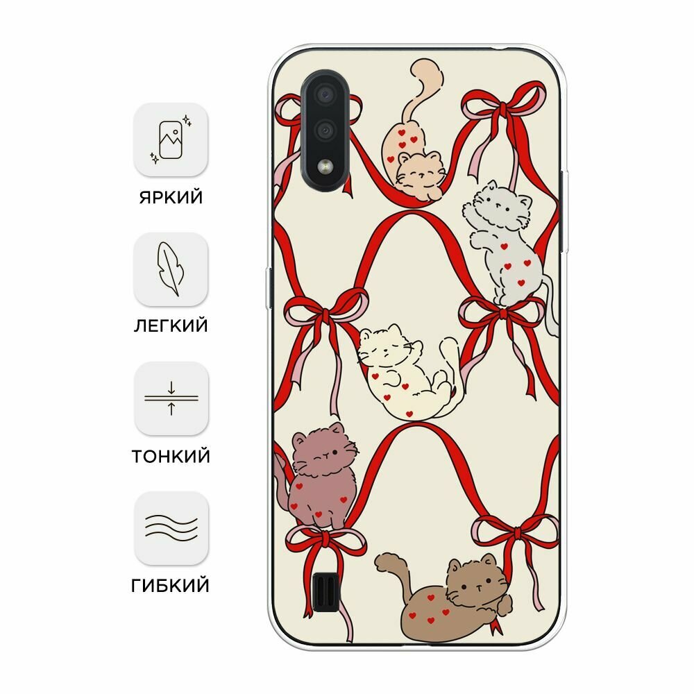 Чехол на Samsung Galaxy A01 / Самсунг Гэлакси А01 с принтом "Котики в ленточках 1" — фото 1