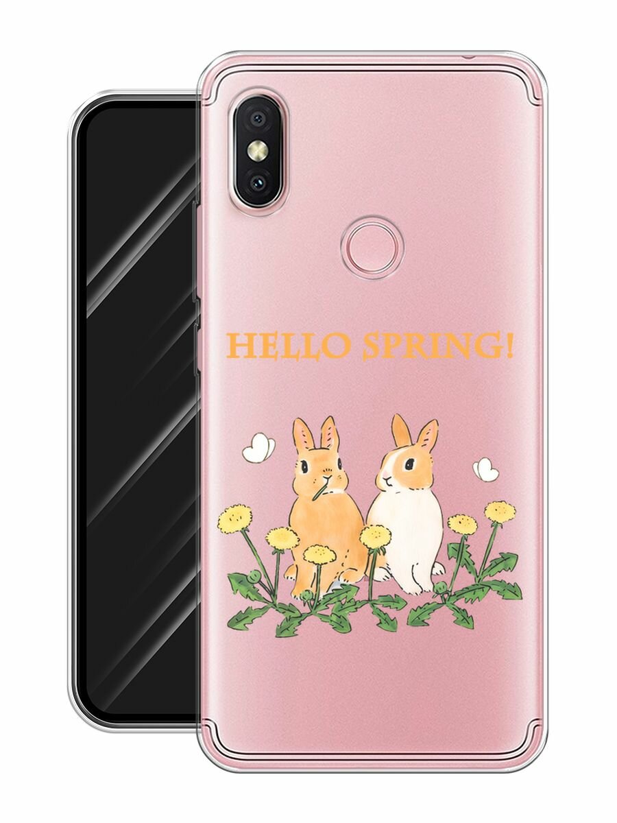 Чехол на Xiaomi Redmi S2 (Redmi Y2) / Сяоми Редми С2 (Редми Y2) с принтом "Весенние кролики", прозрачный — фото 1