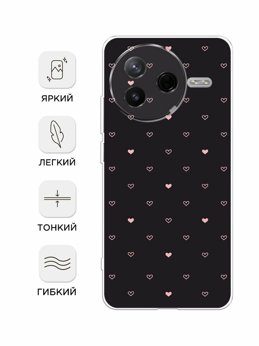 Чехол на Poco F7 Pro / Поко F7 Про с принтом "Черный фон и сердечки" — фото 1