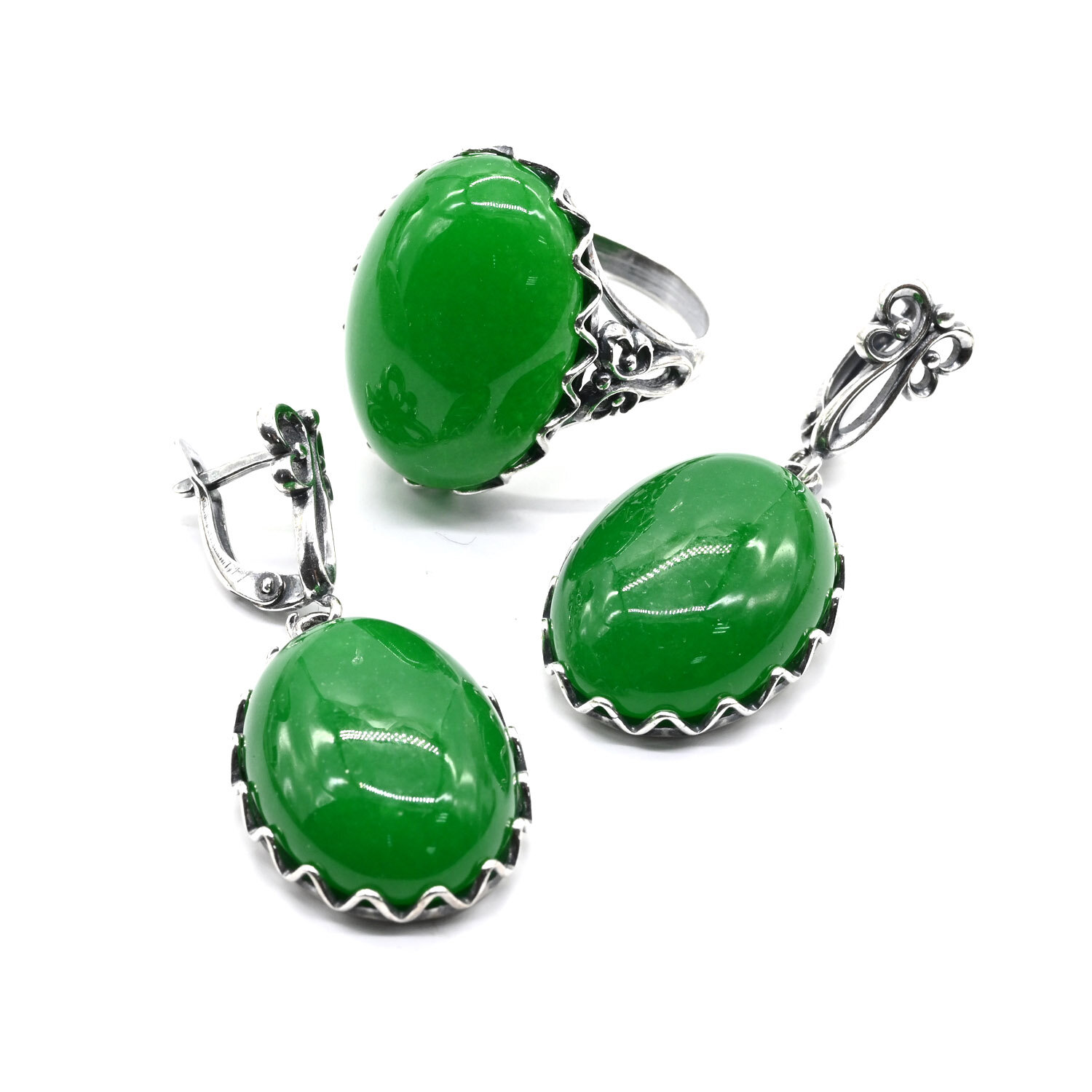 Серьги, хризопраз