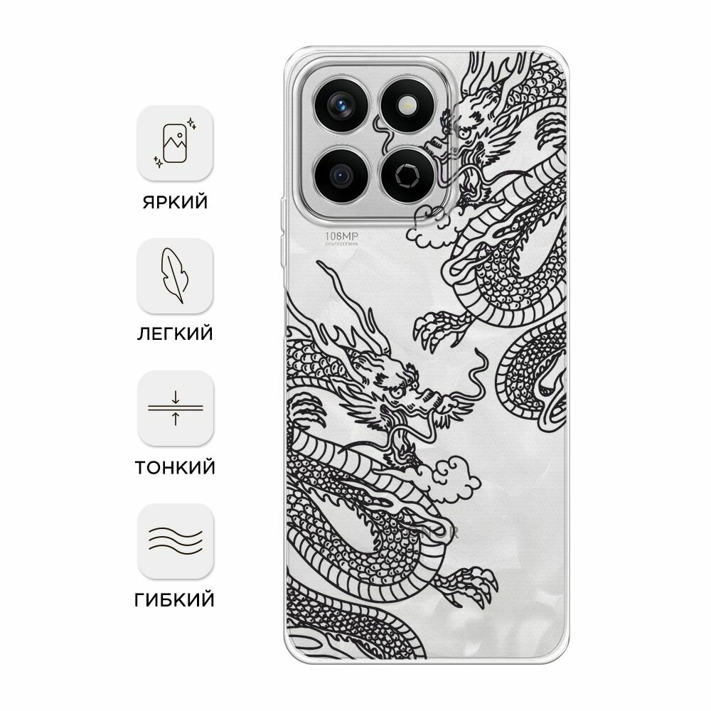 Чехол на Honor X7c / Хонор X7c с принтом "Два китайских дракона", прозрачный — фото 1