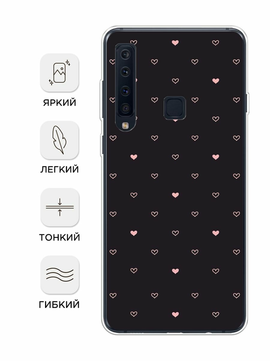Чехол на Samsung Galaxy A9 2018 / Самсунг Галакси А9 2018 с принтом "Черный фон и сердечки" — фото 1