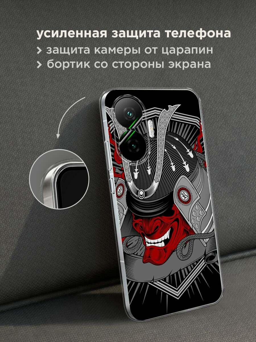 Чехол на Poco F7 / Поко F7 с принтом "Красная маска самурая" — фото 1