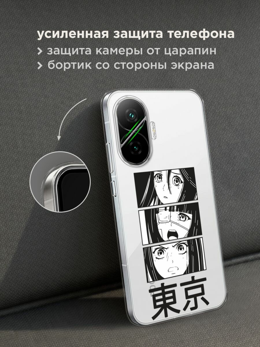 Чехол на Poco F7 / Поко F7 с принтом "Tokyo girls", прозрачный — фото 1