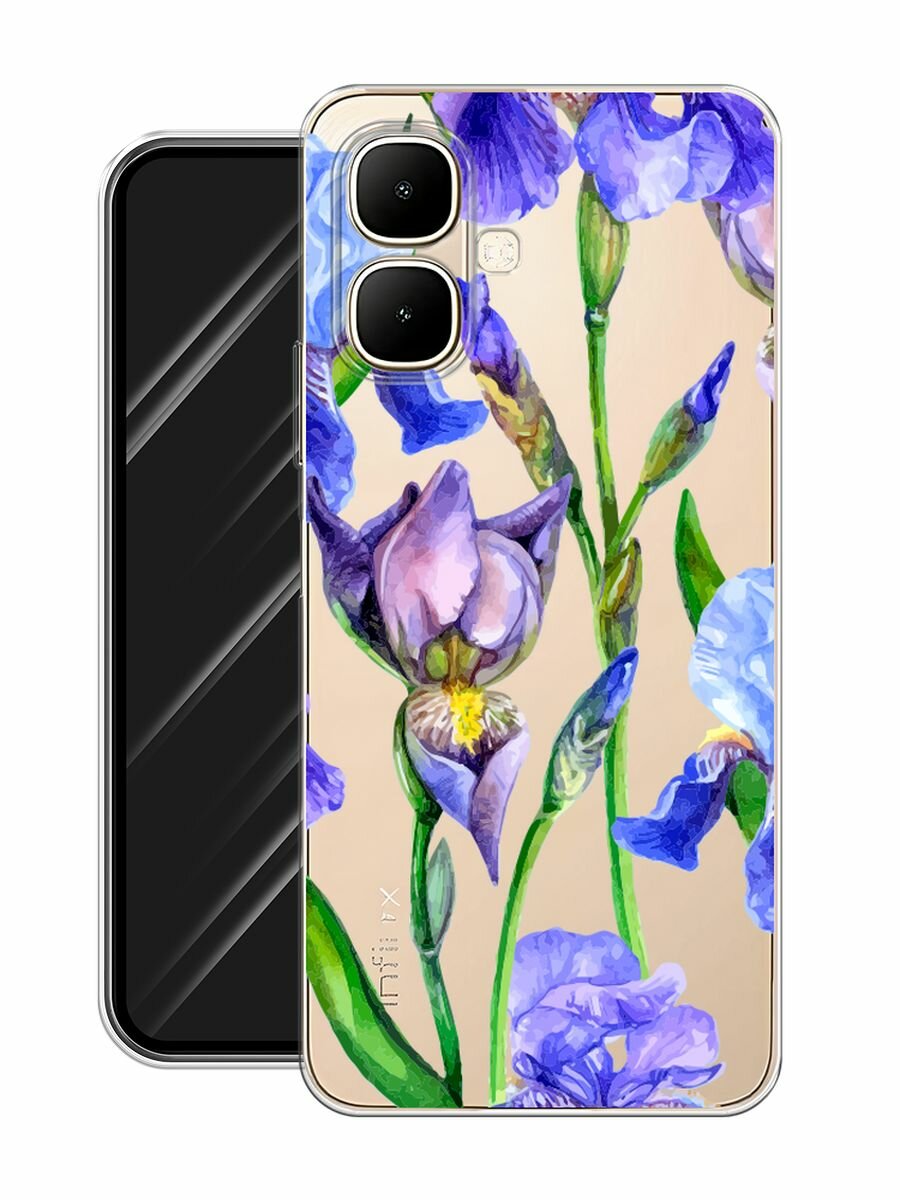 Чехол на Infinix Smart 10 / Инфиникс Смарт 10 с принтом "Синие ирисы", прозрачный — фото 1
