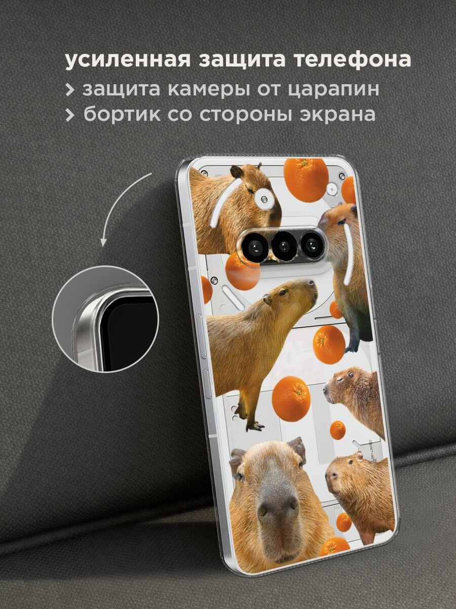 Чехол на Nothing Phone 3a / Нотинг Фон 3а с принтом "Капибара и апельсины", прозрачный — фото 1
