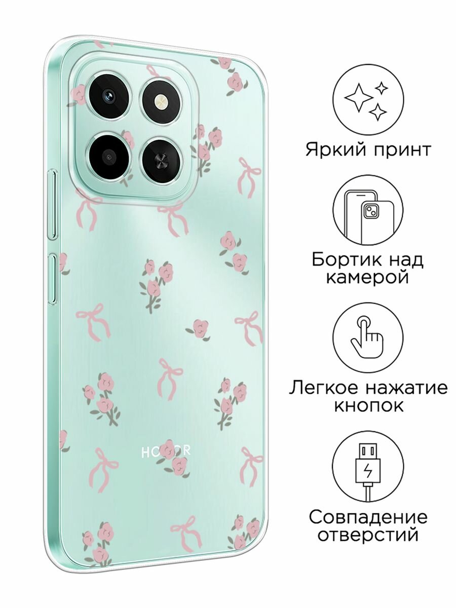 Чехол на Honor X6c / Хонор X6c с принтом "Розы и ленточки", прозрачный — фото 1