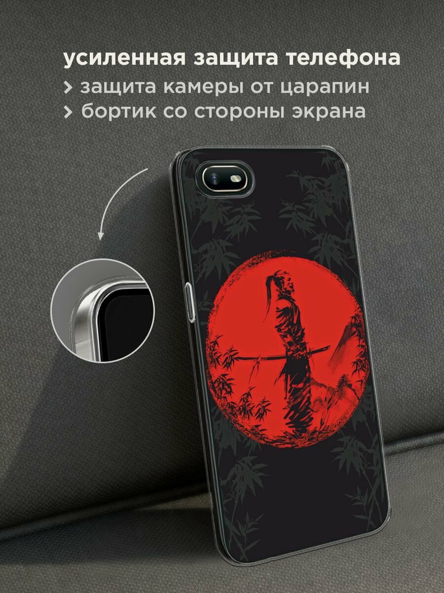 Чехол на Oppo A1k / Оппо А1к с принтом "Самурай на красном фоне" — фото 1