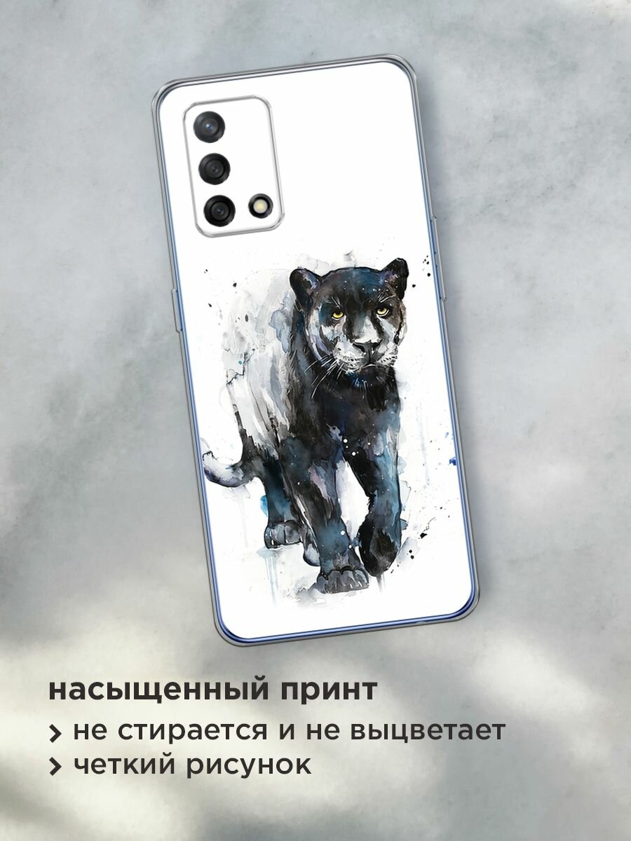 Силиконовый чехол на Oppo A74 / Оппо A74 с принтом "Пантера арт 3" — фото 1