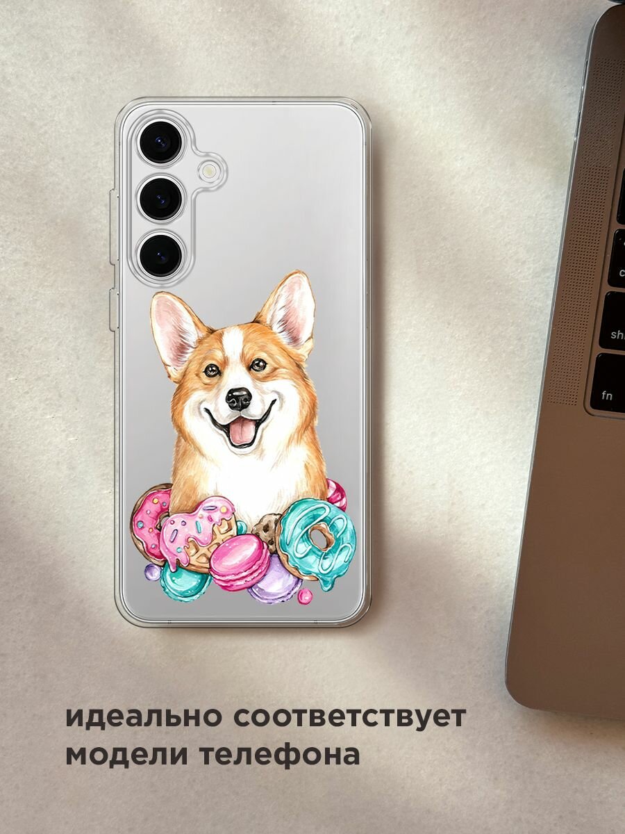 Чехол на Samsung Galaxy S25 FE / Самсунг S25 Фе с принтом "Корги и сладости", прозрачный — фото 1