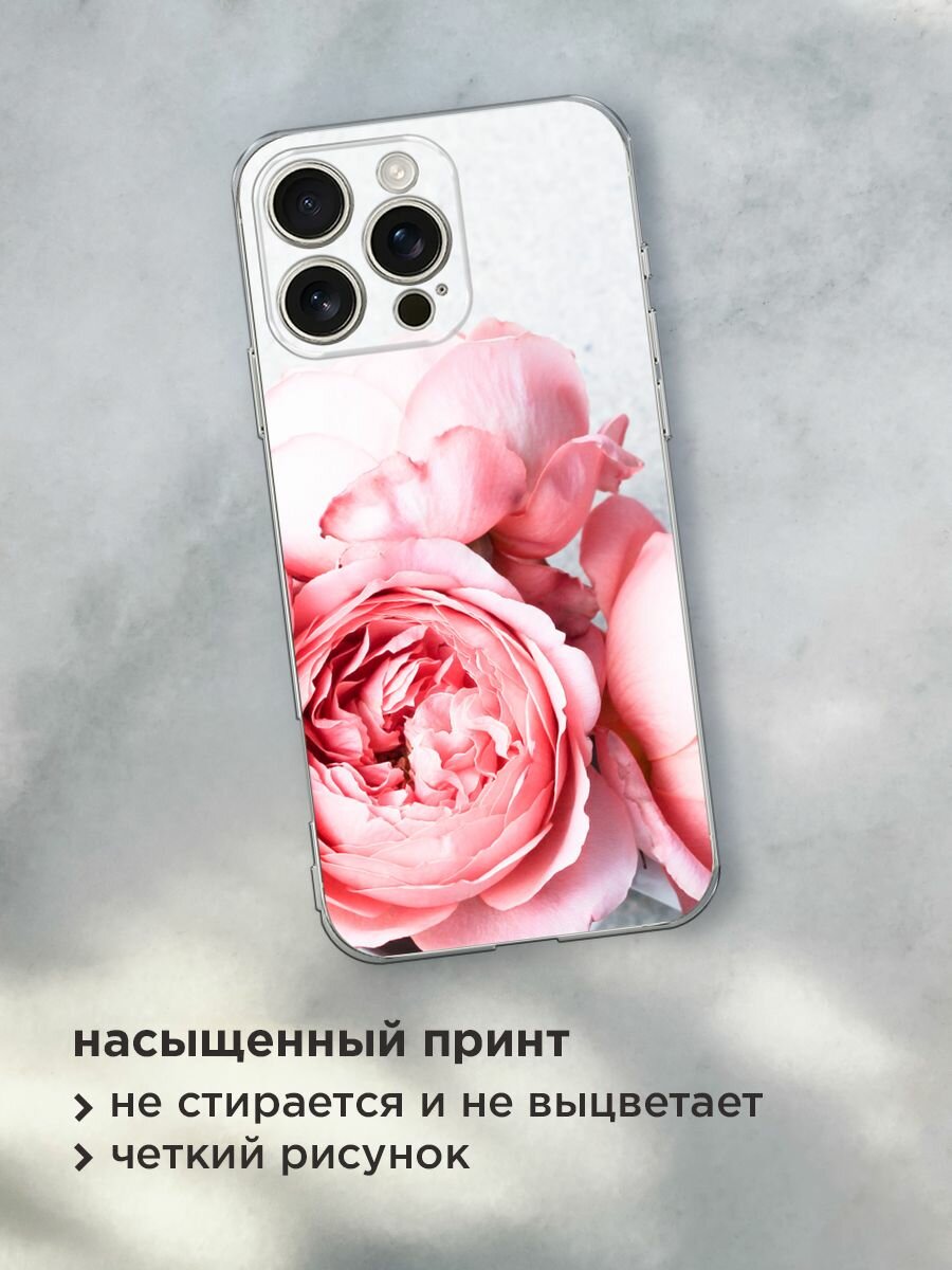 Чехол на Apple iPhone 16 Pro Max / Айфон 16 Про Макс с принтом "Пионы на белом" — фото 1