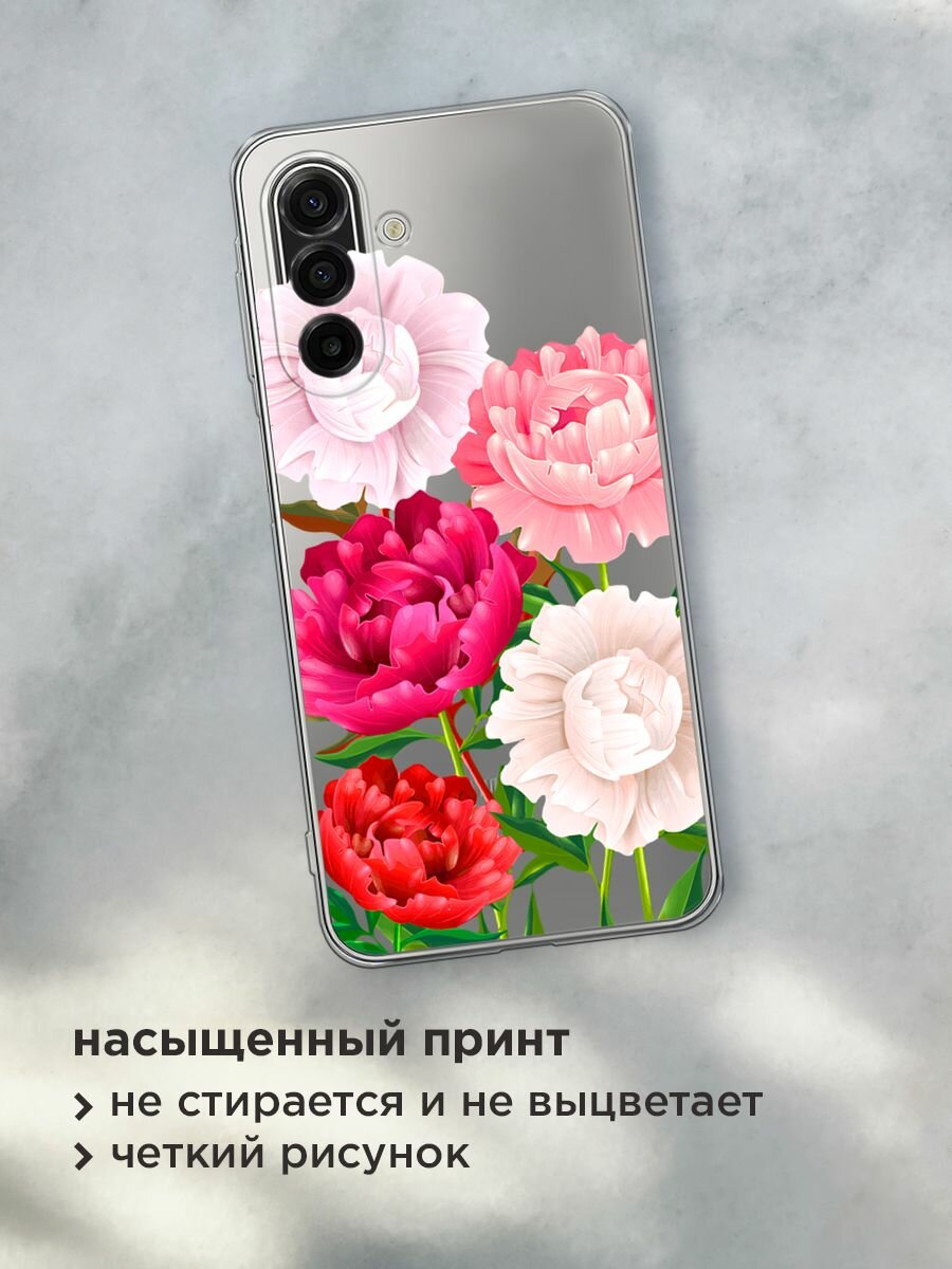 Чехол на Samsung Galaxy A17 / Самсунг А17 с принтом "Большие пионы", прозрачный — фото 1
